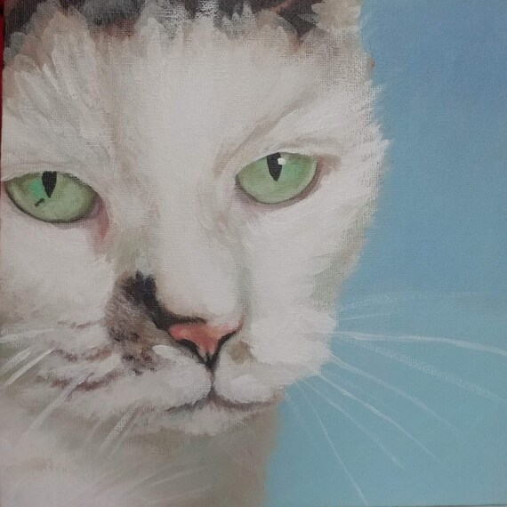 Custom Cat Portrait Acrylic Painting With Solid Color | Etsy