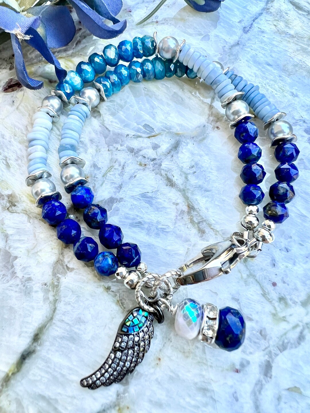 Blue Gemstone Bracelet, Color Block Bracelet, Sundance Style, Blue ...