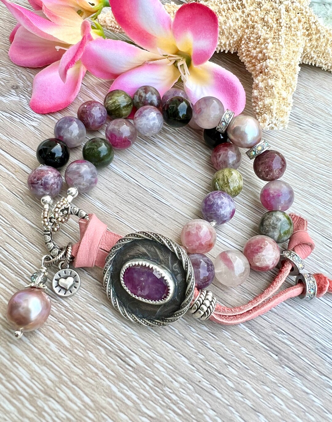Tourmaline Bracelet, Multi Colored Jewelry, Tourmaline and Pearl ...