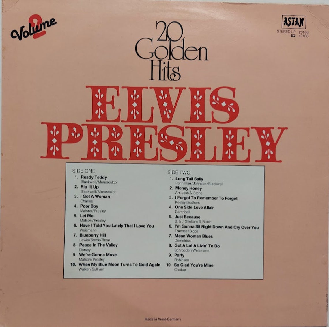 Vintage 1984 Vinyl Record Album by Elvis Presley Titled 20 Golden Hits ...