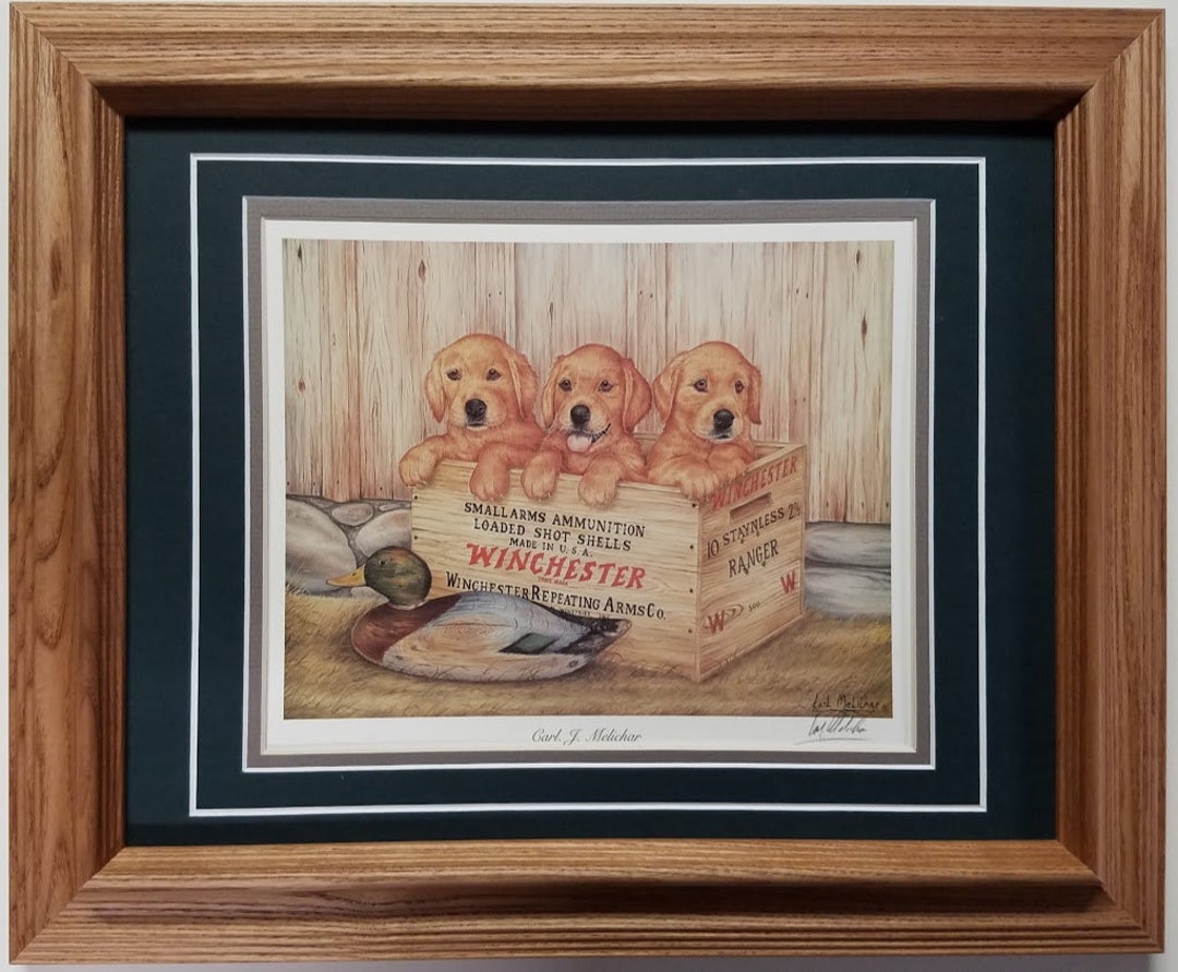 Framed in Solid Oak 14 X 17 Carl Melichar Golden Lab Art Print Titled ...