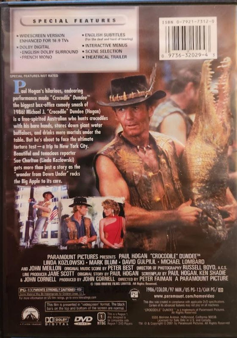 DVD 1986 Vintage Movie Titled Crocodile Dundee Starring Paul Hogan ...