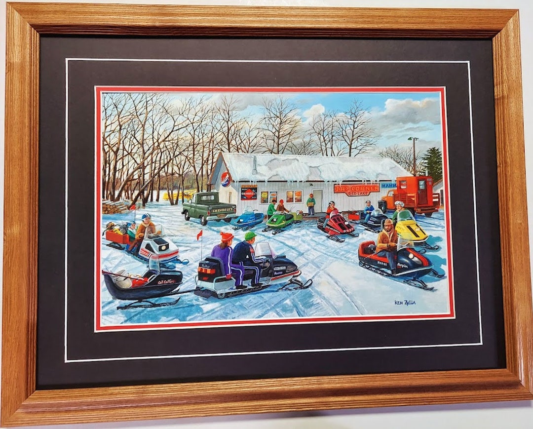 Framed in Oak 21 X 27 Snowmobile Art Print by Ken Zylla Titled Jr's ...