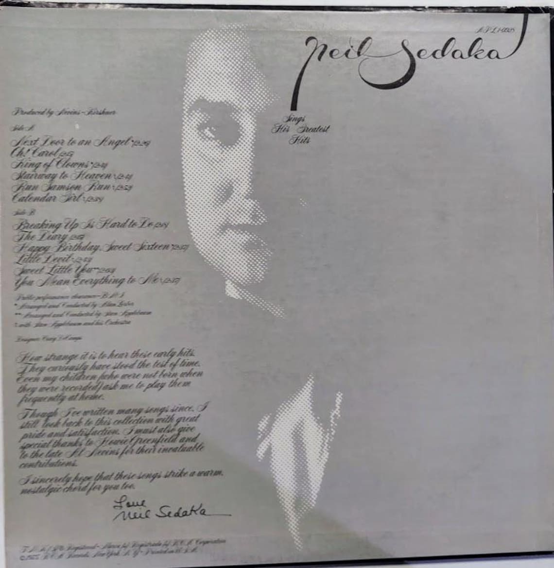Vintage Vinyl Record Album by Neil Sedaka Titled Neil Sedaka Sings His ...