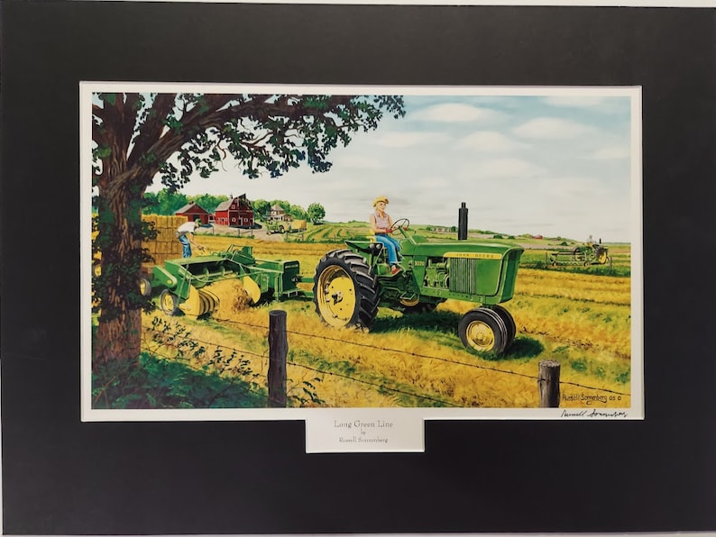 Matted Art Print 18 X 24 John Deere Tractor by Russell Sonnenberg ...