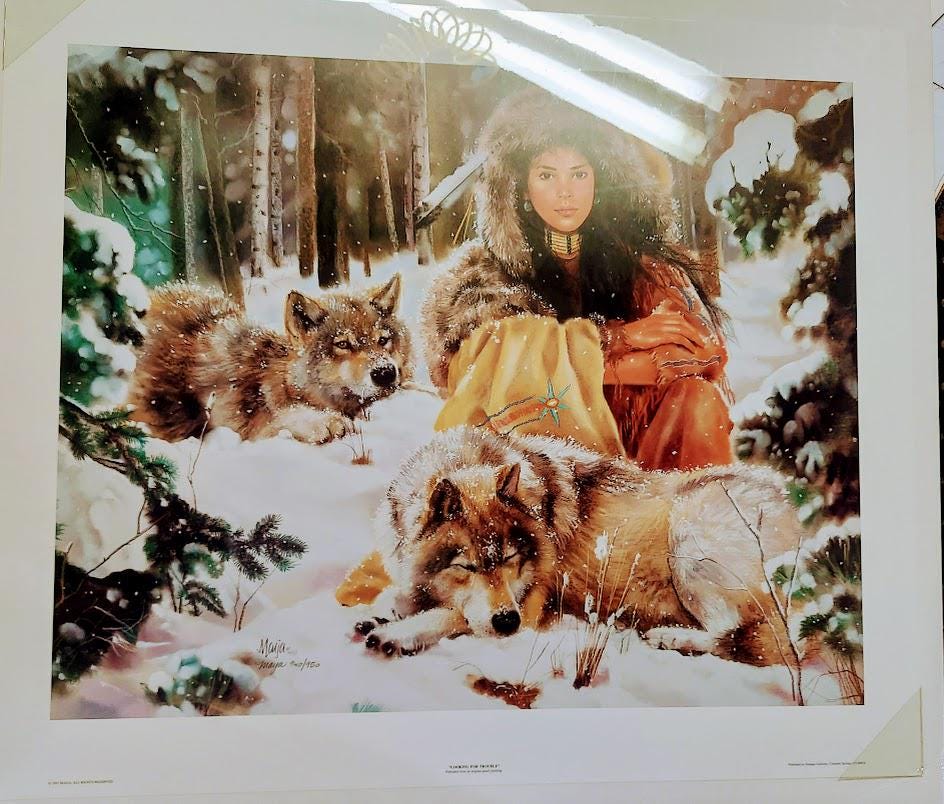 Native American Indian Woman & Wolf Art Print Titled Looking for ...