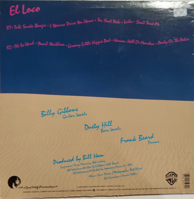 Vintage 1983 Vinyl Record Album by ZZ Top Titled El Loco Billy Gibbons ...