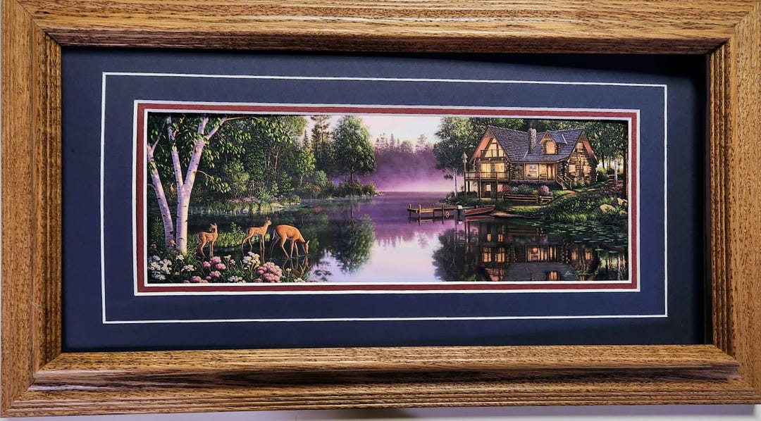 Framed in Solid Oak 12 X 22 Deer, Cabin Art Print by Kim Norlien Titled Sweet Serenity - Etsy