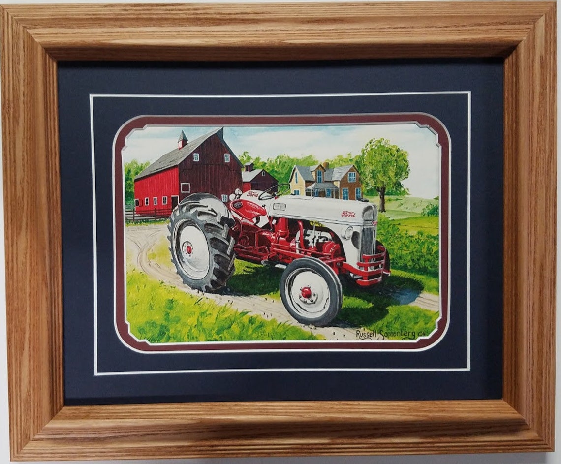 Framed in Solid Oak 14 X 17 Ford Tractor Art Print by Russell ...