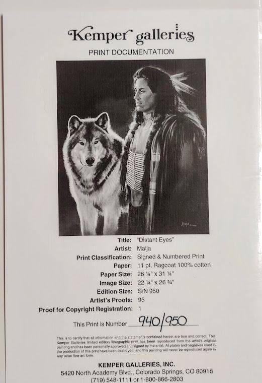 Native American Indian Man & Wolf Art Print Titled Distant Eyes by ...