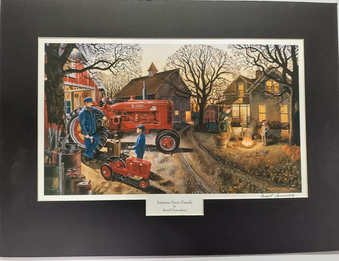 Matted 18 X 24 Farmall Tractor Art Print Titled Autumn Farm Family by ...