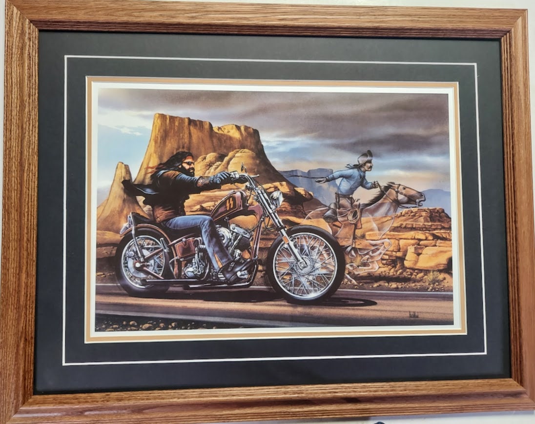 Framed & Matted 21 X 27 Motorcycle Art Print by David Mann Titled Ghost ...