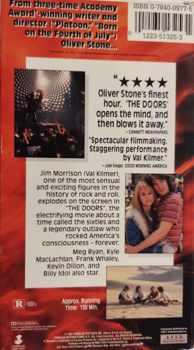 VHS 1991 Vintage Film Titled the Doors Starring Val Kilmer & Meg Ryan ...