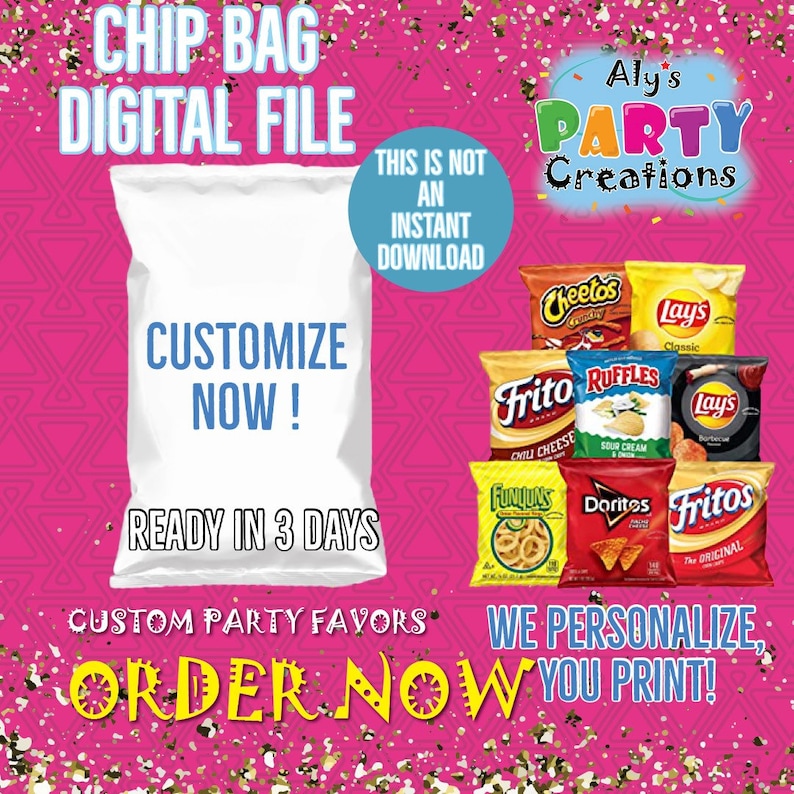 Custom Chip Bags Custom Party Favors Birthday Chip Bags | Etsy