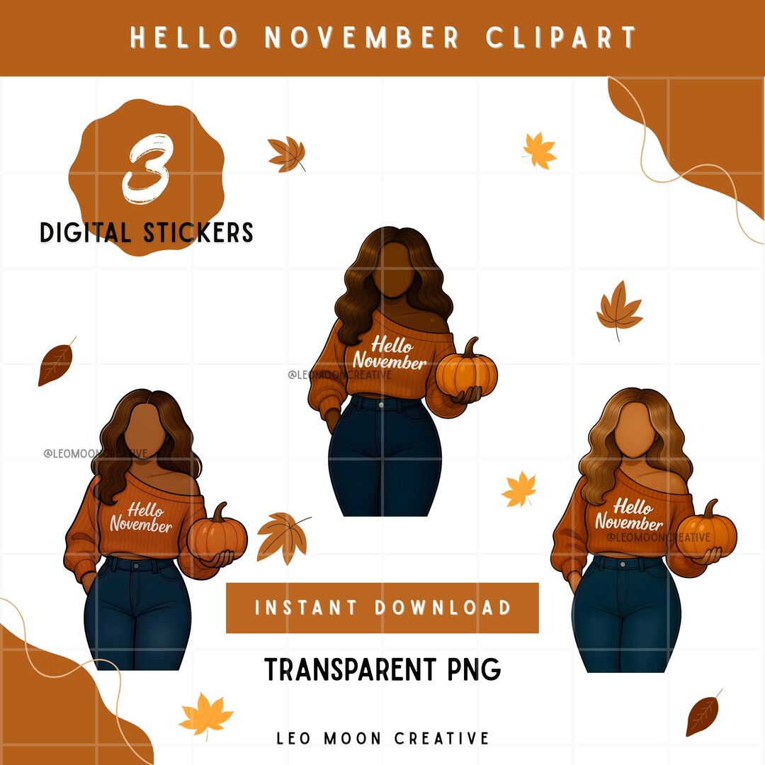Fall Fashion Doll Clipart | Cozy November Planner Stickers (PNG ...