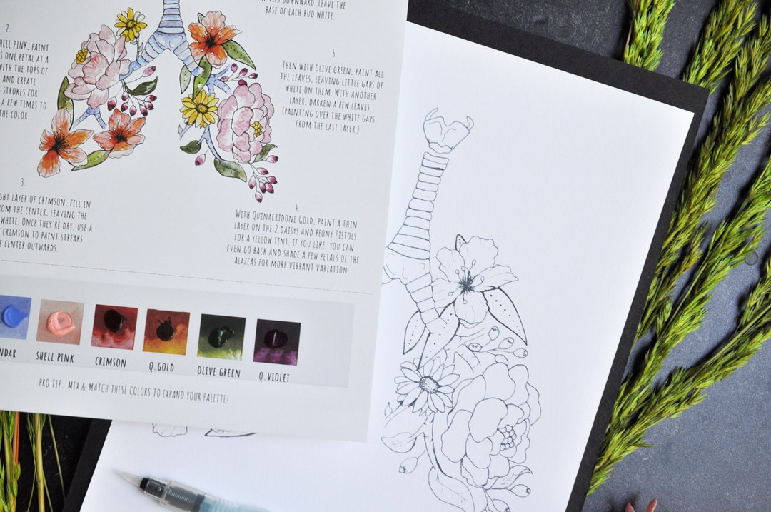 DIY KIT- Watercolor Lungs | Floral Anatomy Art | Healthcare Gift - Etsy ...