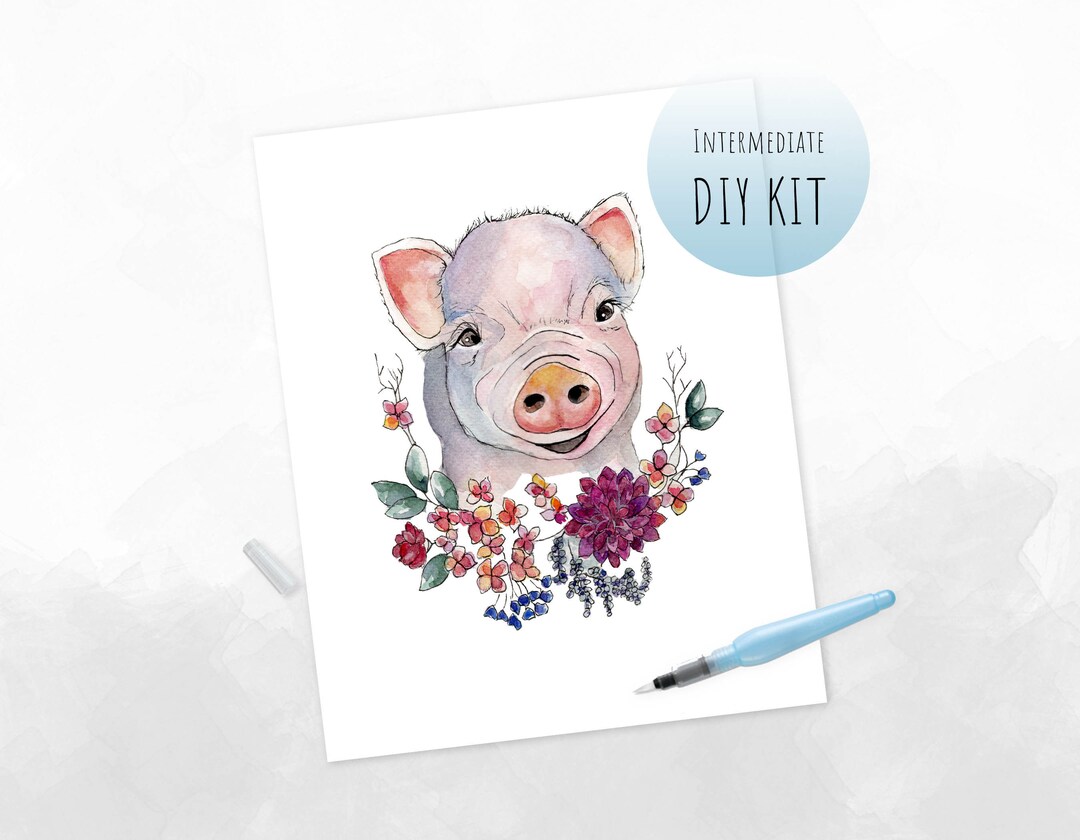 DIY KIT- Watercolor Piglet | Adult Paint Kit - Etsy