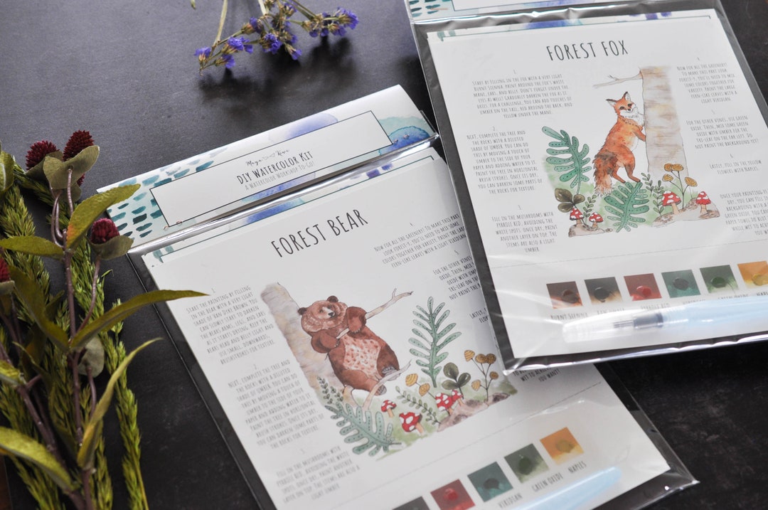 DIY KIT- Watercolor Forest Bear | Paint Kit for Adults - Etsy