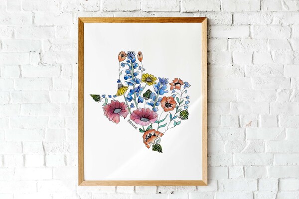 TEXAS BLUEBONNET Flowers State Art Print, State Wild Flower Art Print ...