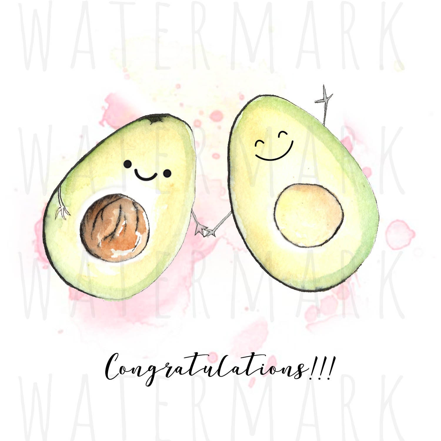 DIGITAL DOWNLOAD Watercolor Avocado Card Congratulations - Etsy
