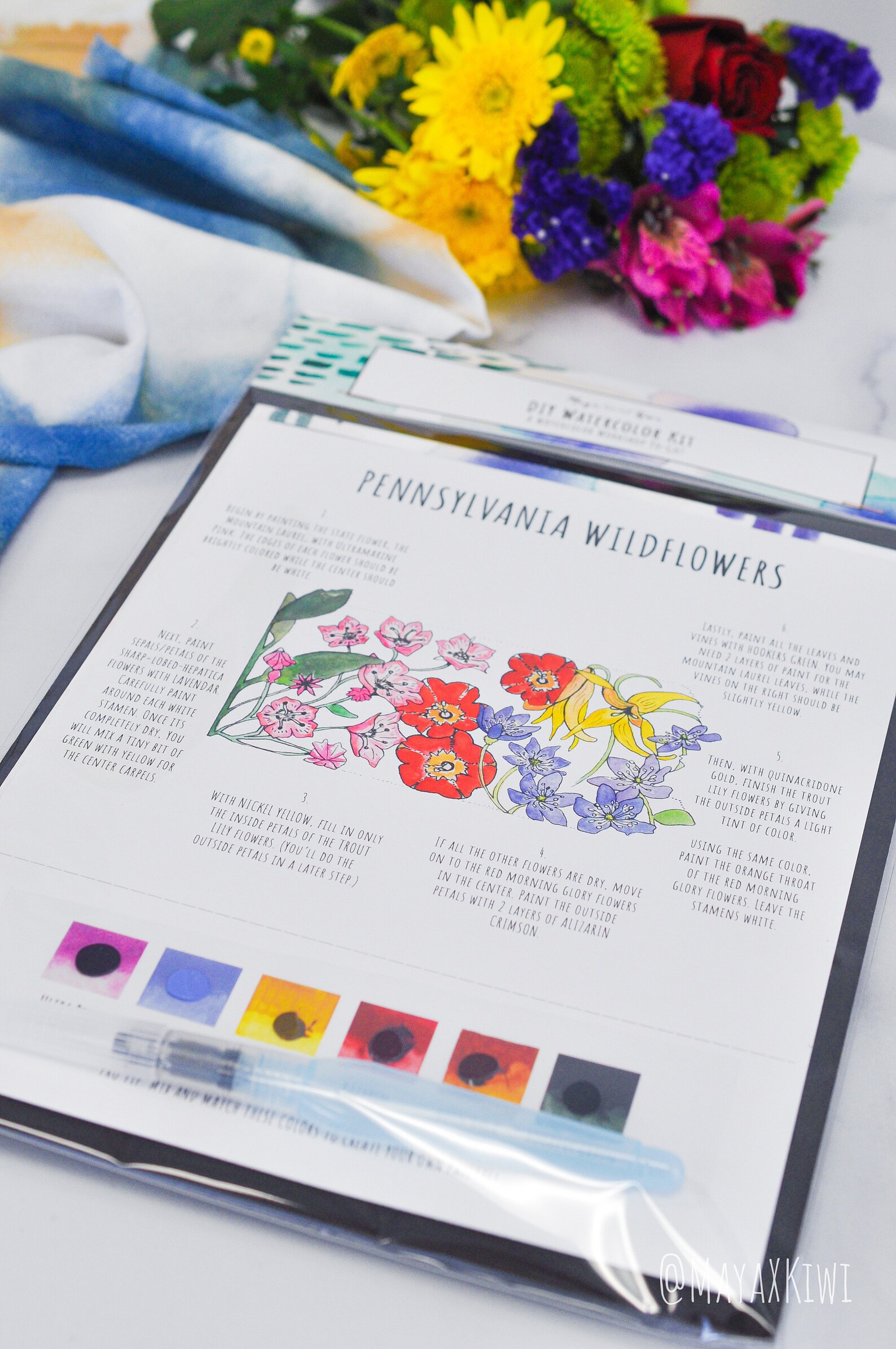 DIY KIT Watercolor Pennsylvania Wildflowers craft Kit for Adults - Etsy