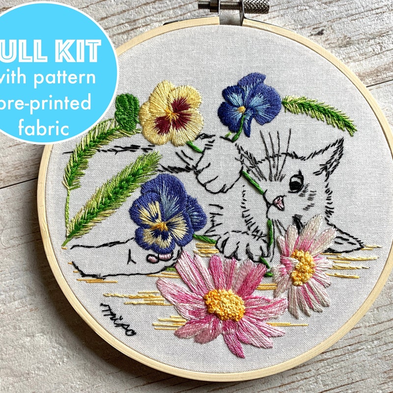 Cat Embroidery Kit - Etsy