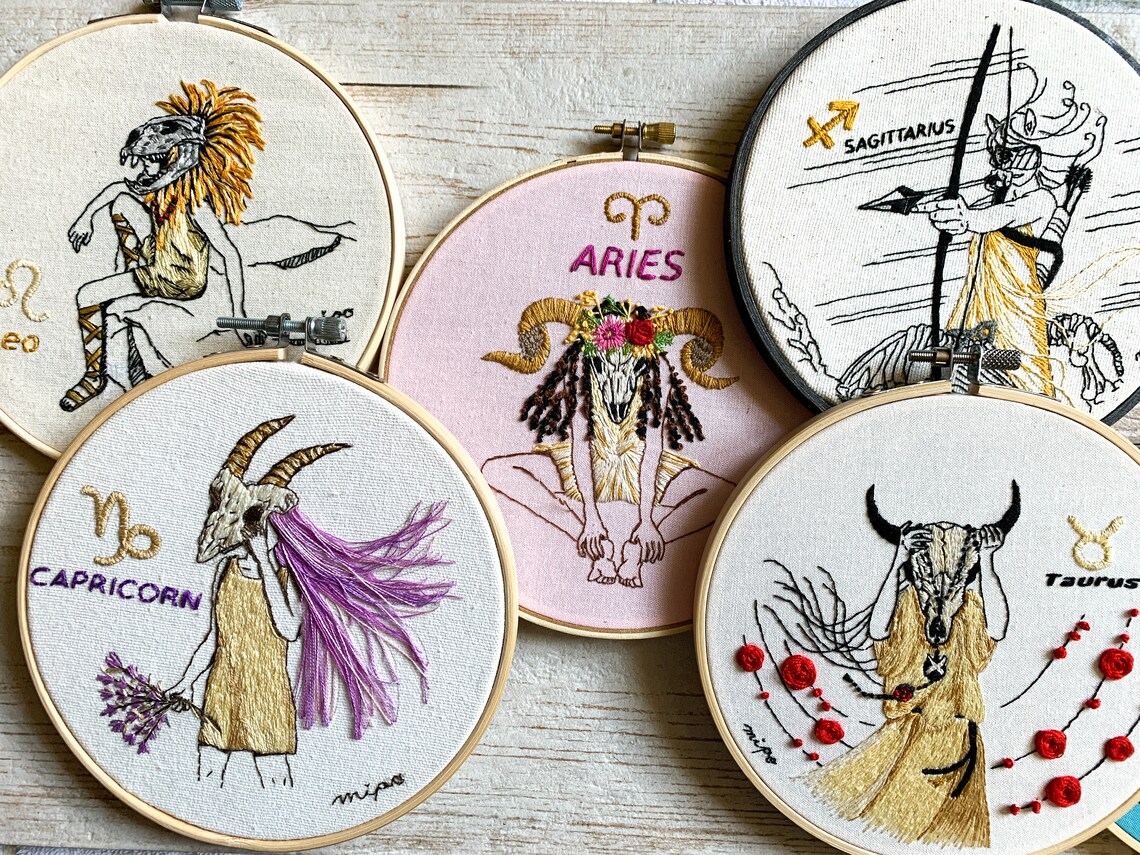 Animal skull embroidery Taurus embroideryAstrology sign | Etsy
