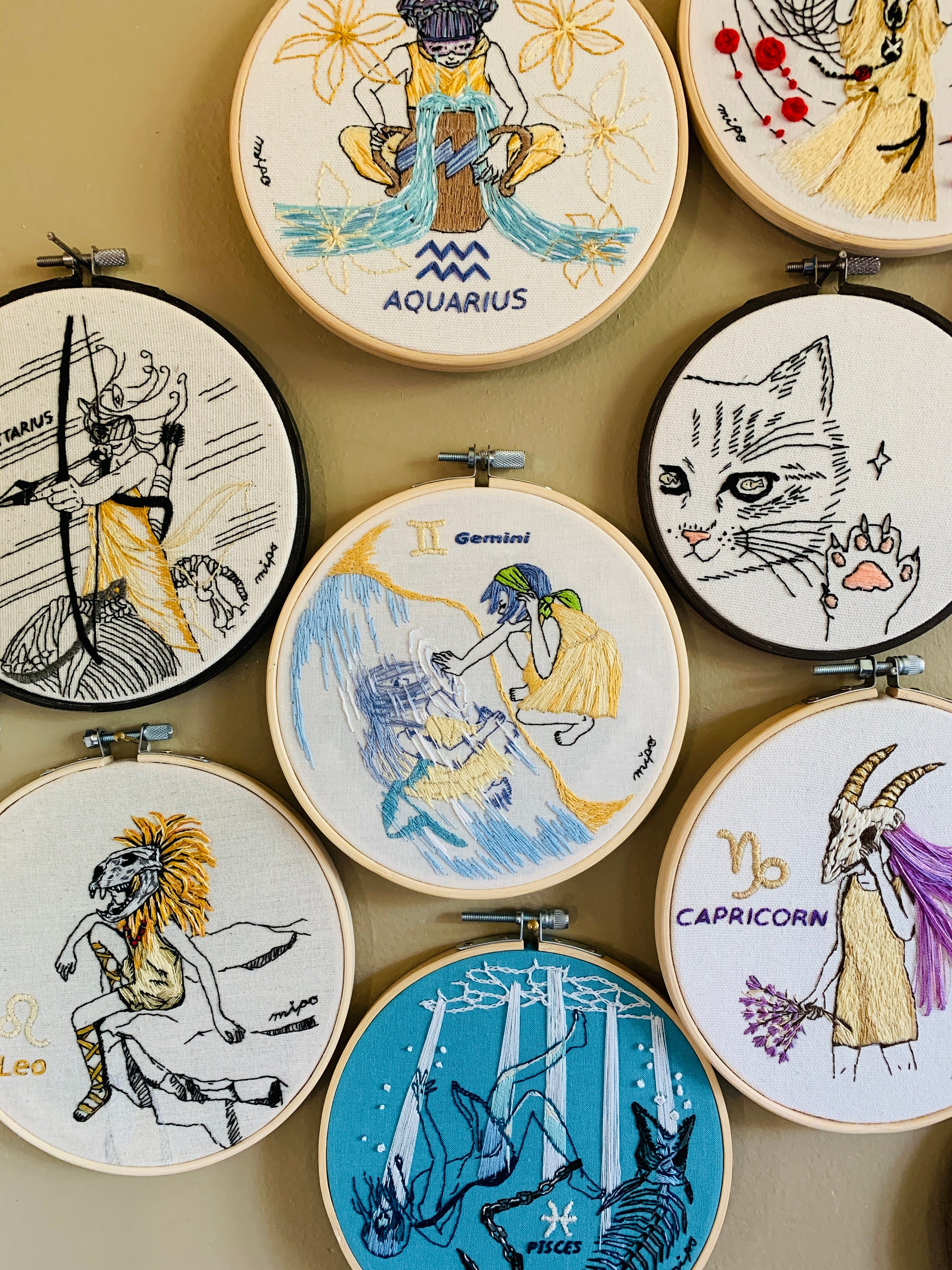 Gemini embroidery kit Astrology sign embroidery Modern | Etsy