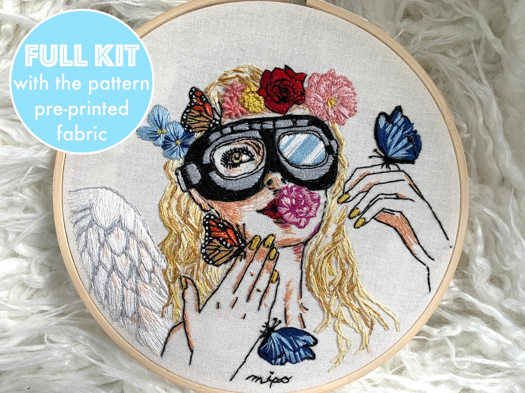 Goddess Hand Embroidery Kit Floral and Butterfly Embroidery Design ...