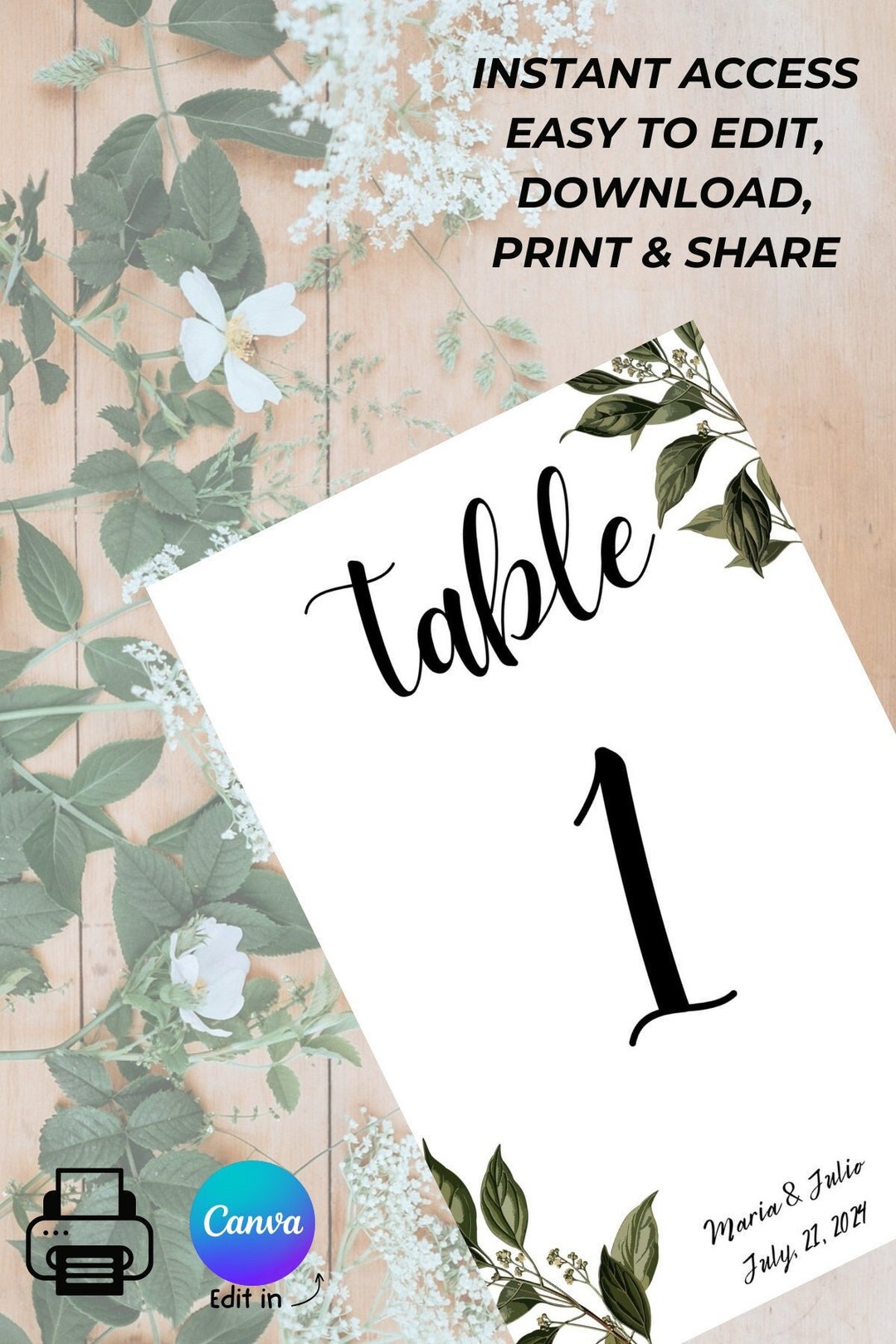 Wedding Table Numbers Printable, Table Numbers Template, Calligraphy ...