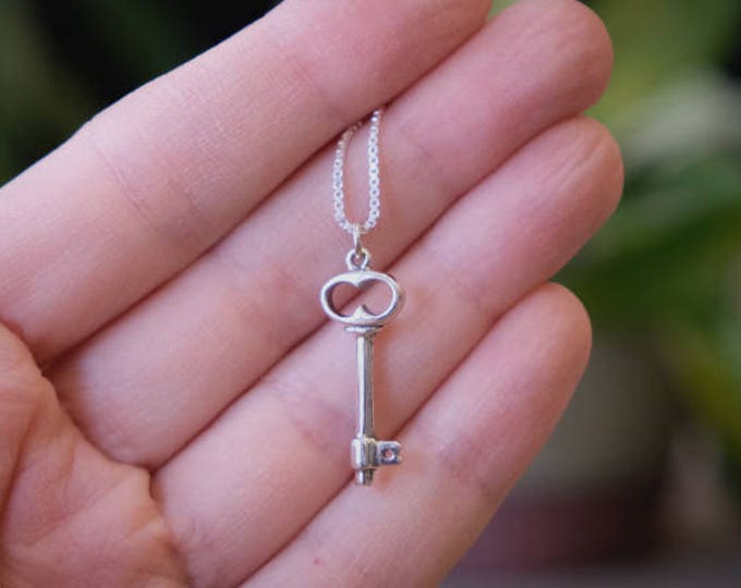 Dainty Silver Key Pendant, Sterling Silver Dainty Key Pendant, Boho ...