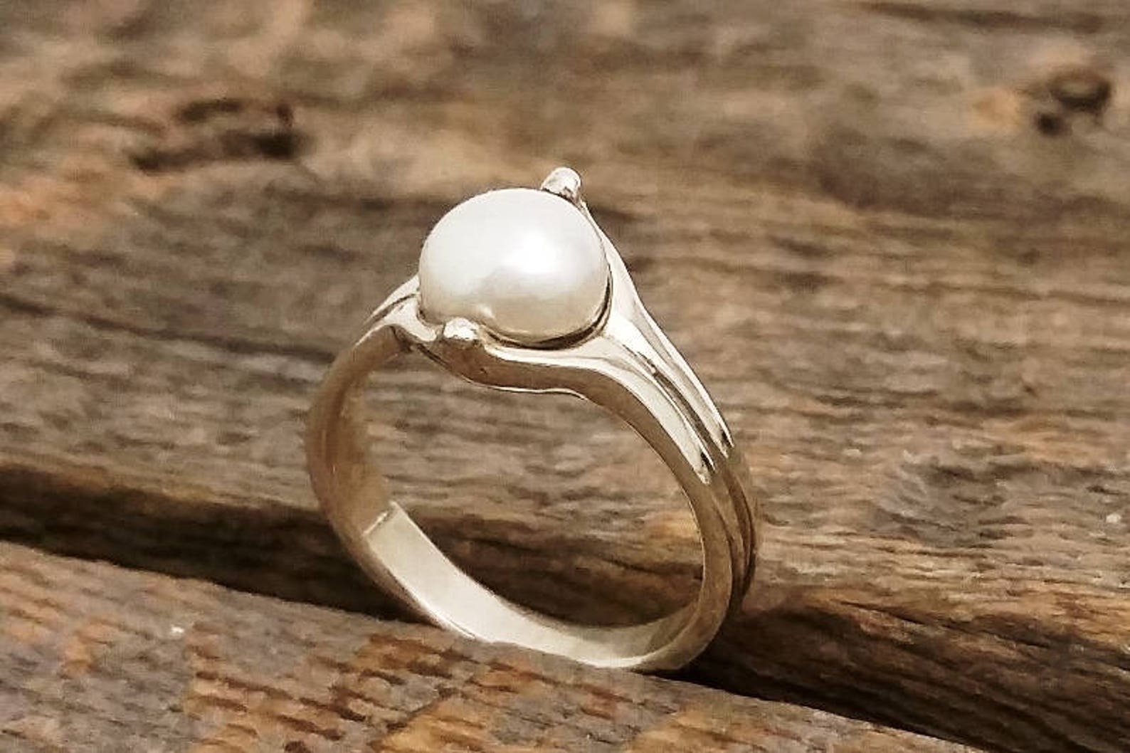 Solitaire Pearl Ring Solitaire Sterling Silver Dainty Ring - Etsy
