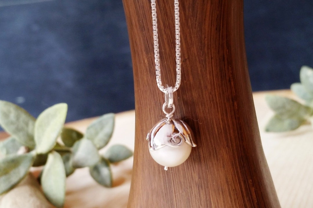 Solitaire Pearl Necklace, Dainty Solitaire Sterling Silver Pendant With ...