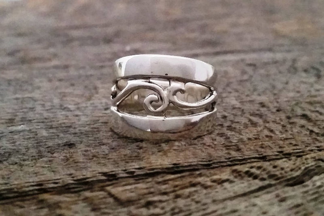 Silver Wave Ring, Sterling Silver Wave Swirl Band Ring, Wave Ring ...