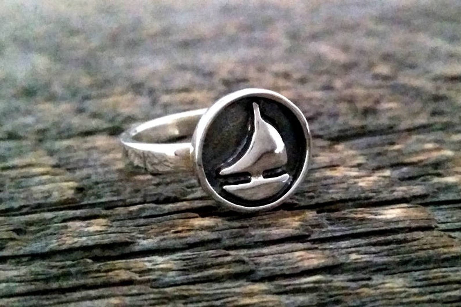 Sailboat Ring Silver Sail Boat Ring Disc Ring Yacht Ring - Etsy