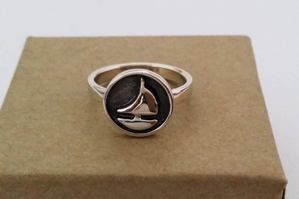 Sailboat Ring Silver Sail Boat Ring Disc Ring Yacht Ring - Etsy