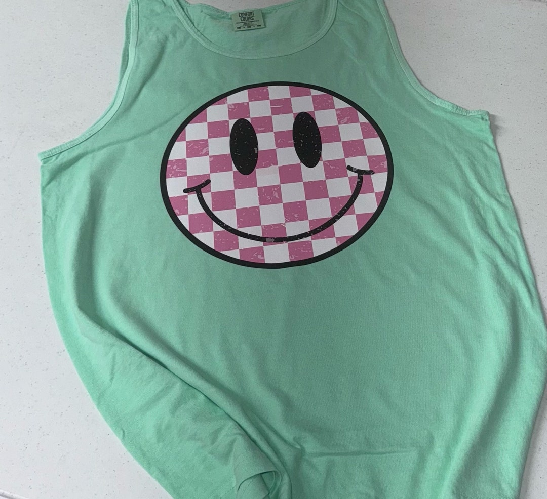 Pink Checkered Happy Face Tank Happy Face Tank Summer Tank Top ...