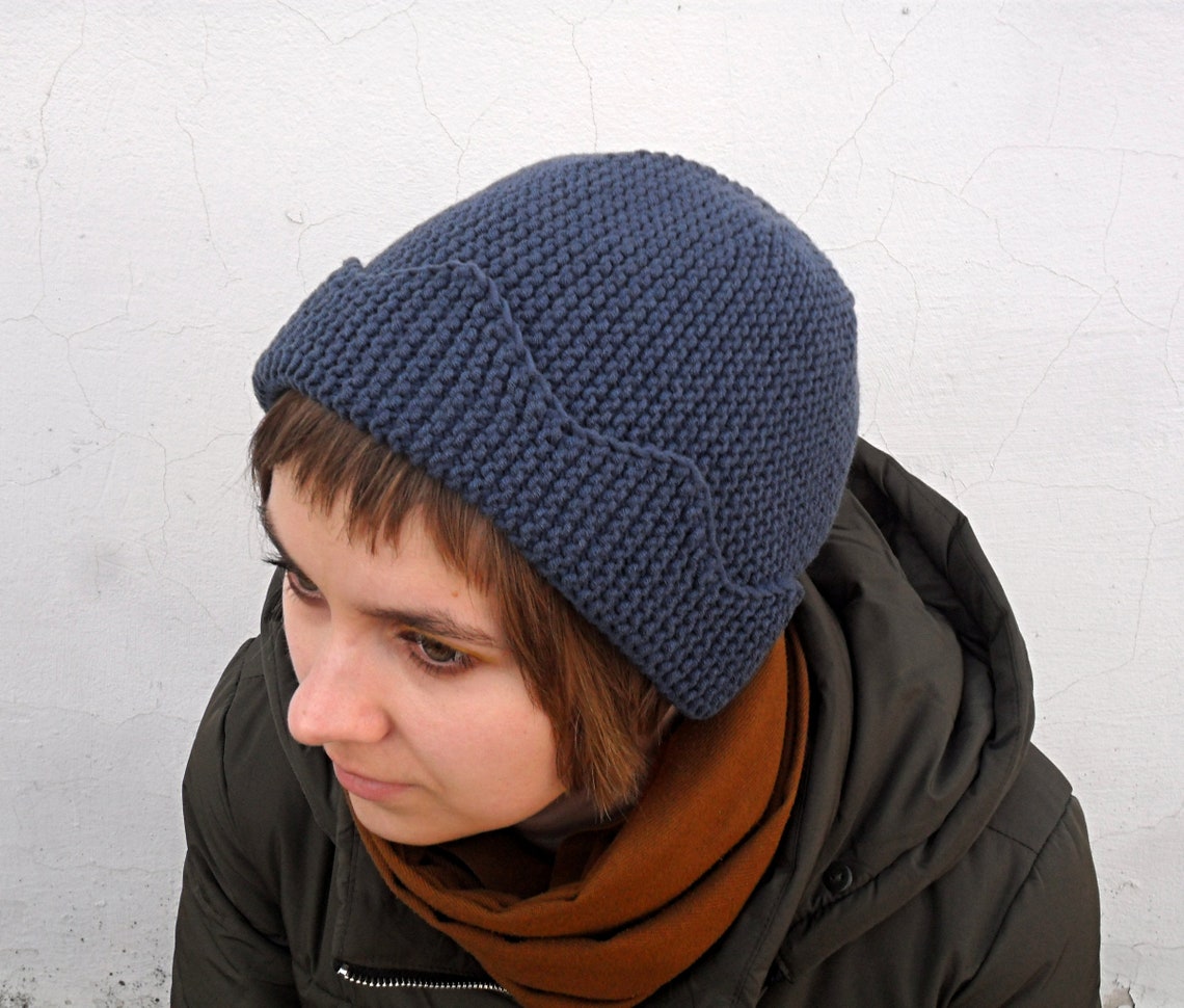 Blue Jughead Beanie, Unisex Crown Hat, Whoopee Cap, Winter Hand Knit ...