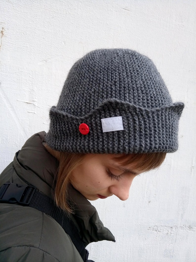 Gray Jughead Beanie, Whoopee Cap, Crown Hat, Winter Hand Knit Hat ...