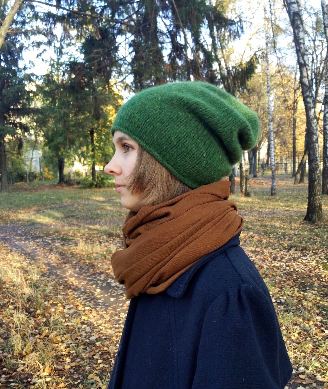 Alpaca Slouch Hat, Green Wool Slouchy Beanie Women's, Winter Hats for ...