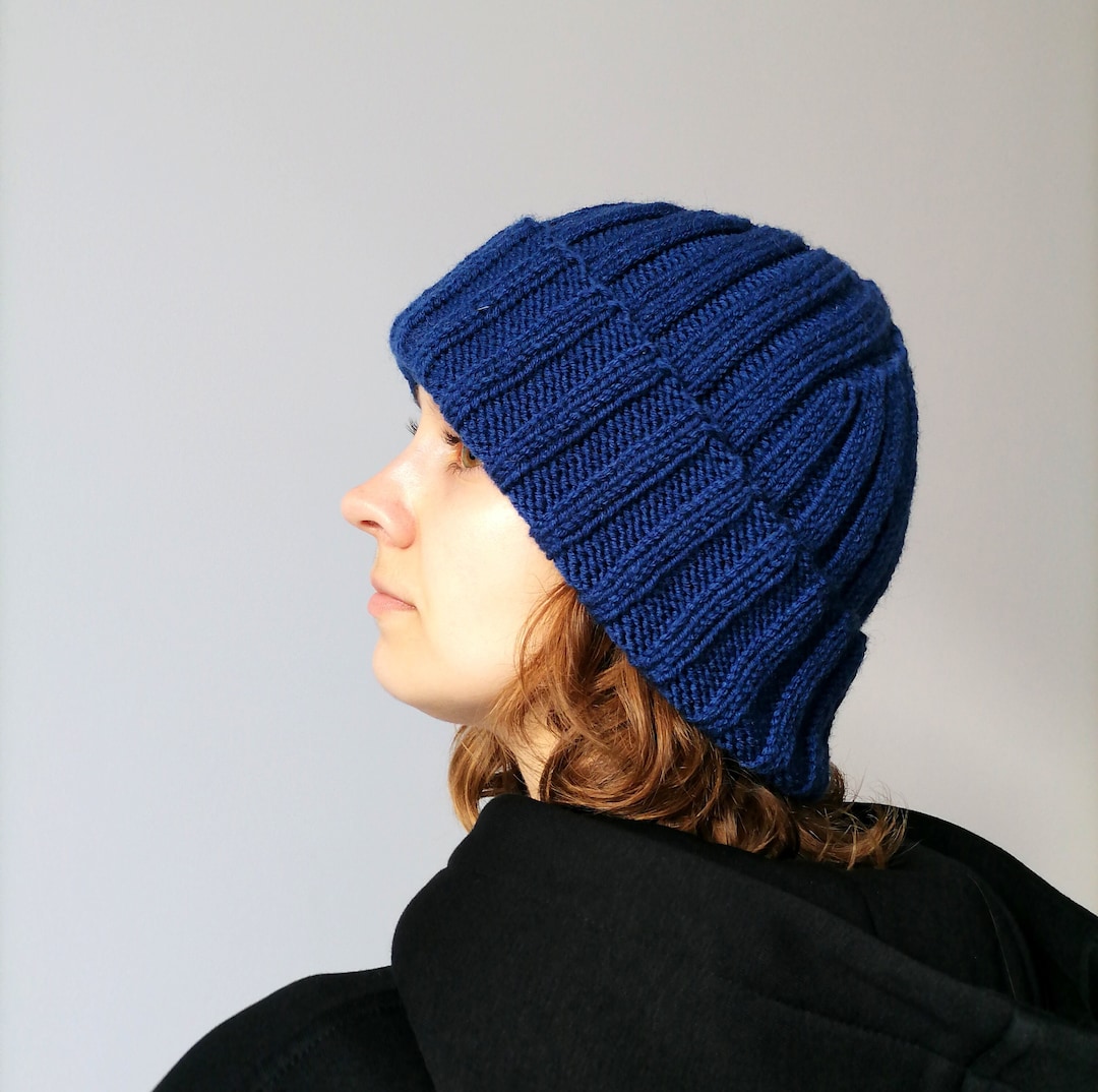 Blue Fisherman Beanie, Ribbed Men's Knit Hat, Docker Cap, Watch Cap ...