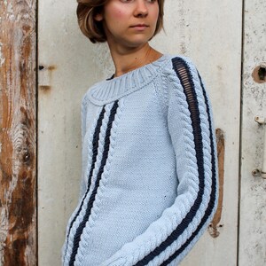 Light Blue Hand Knit Sweater for Women. Sky Blue Pullover. Modern Aesthetic Clothing. Openwork ...