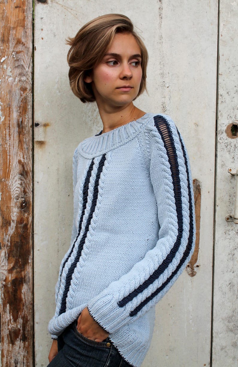Light Blue Hand Knit Sweater for Women. Sky Blue Pullover. Modern Aesthetic Clothing. Openwork ...