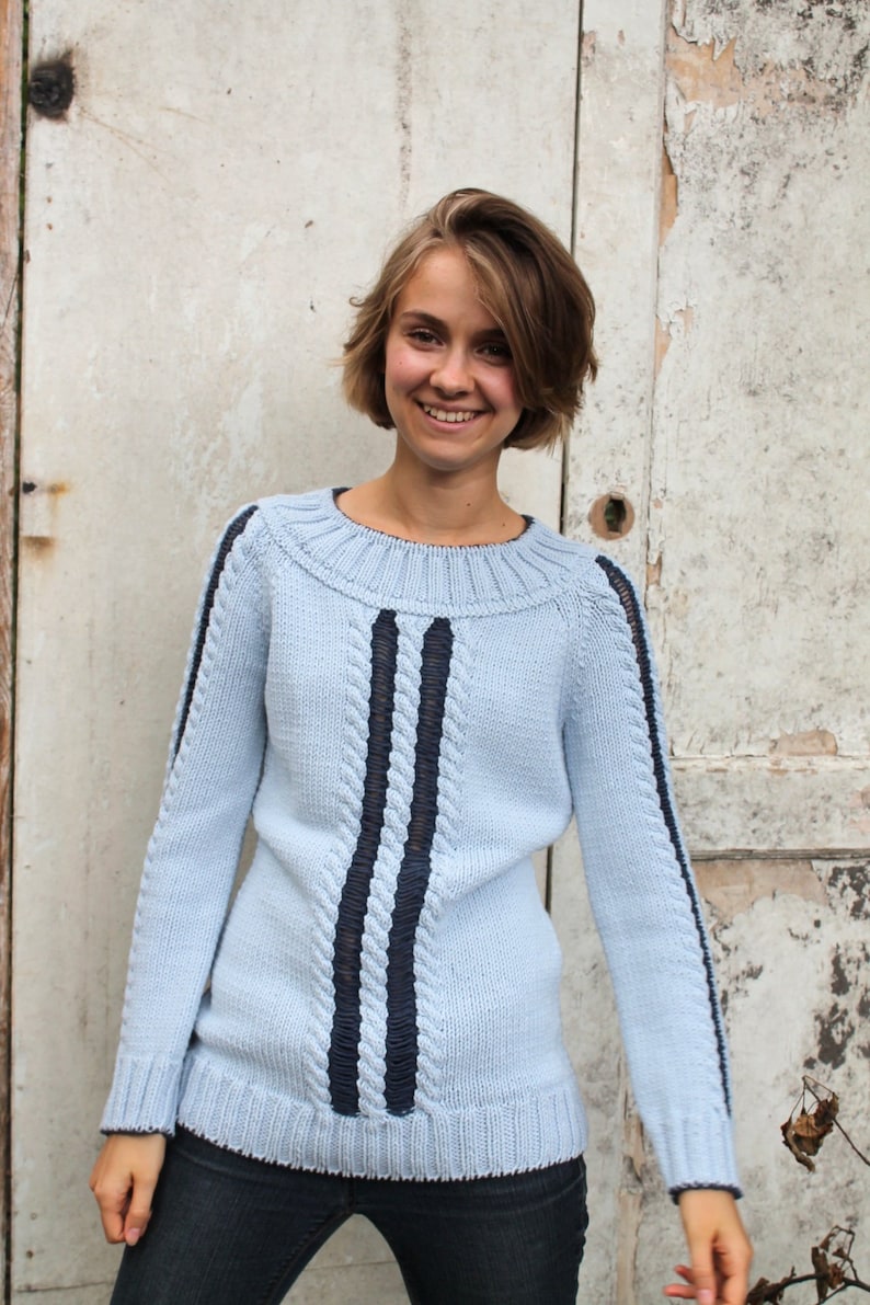 Light Blue Hand Knit Sweater for Women. Sky Blue Pullover. Modern ...