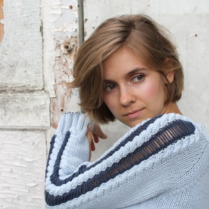 Light Blue Hand Knit Sweater for Women. Sky Blue Pullover. Modern Aesthetic Clothing. Openwork ...