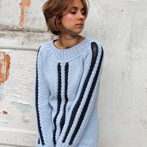 Light Blue Hand Knit Sweater for Women. Sky Blue Pullover. Modern Aesthetic Clothing. Openwork ...