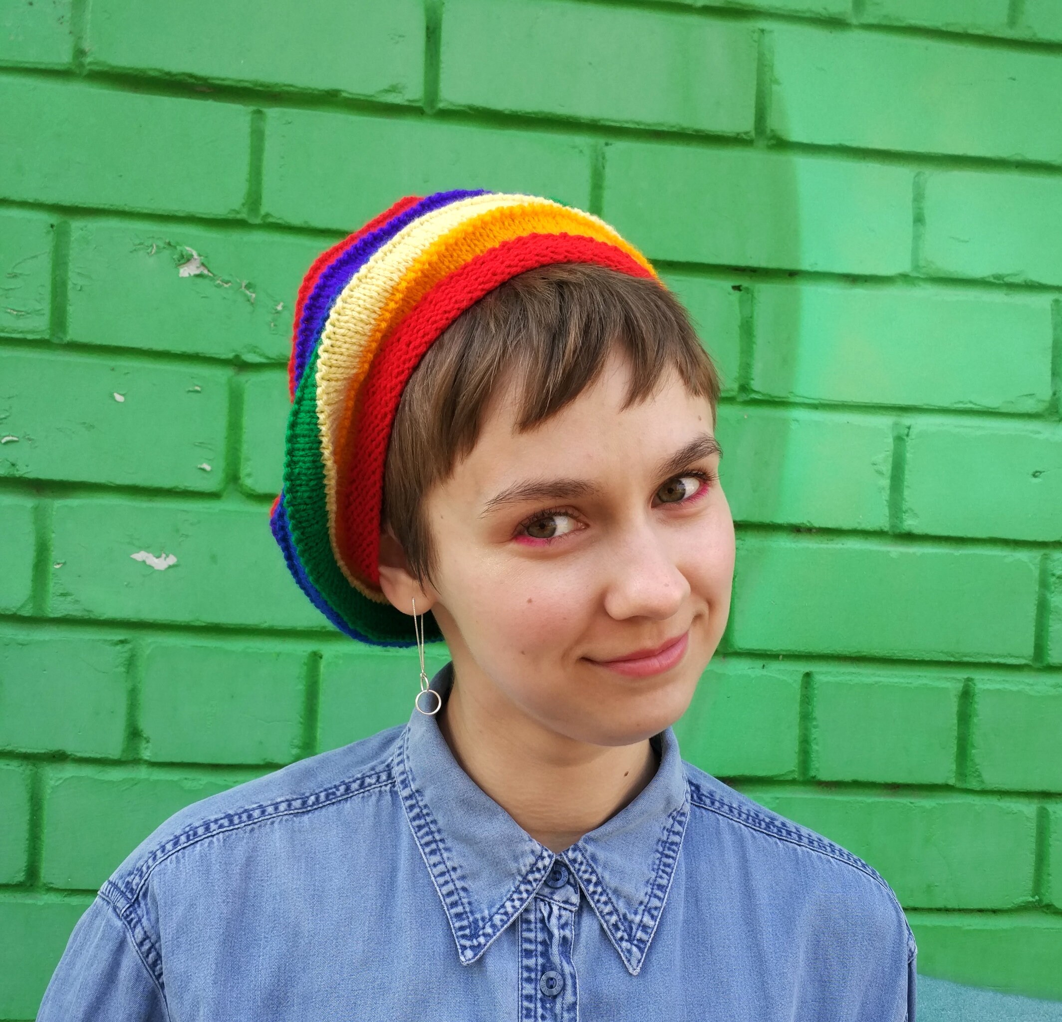 Gay Pride Hat, Queer Hat, Rainbow Beret Tam, Striped Knit Cap for Men ...