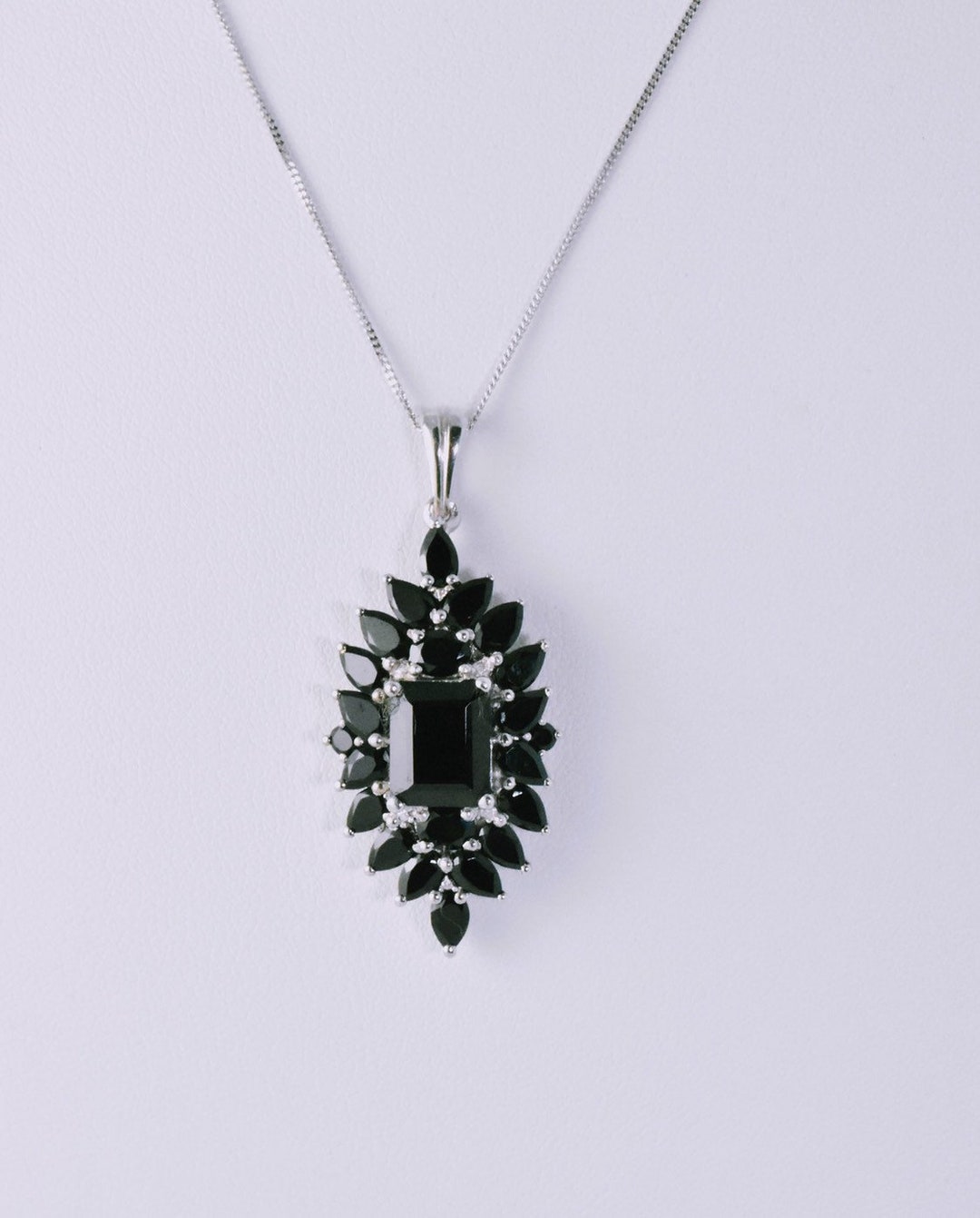 Black Spinel Pendant with 16-20 adjustable chain, all in Platinum ...