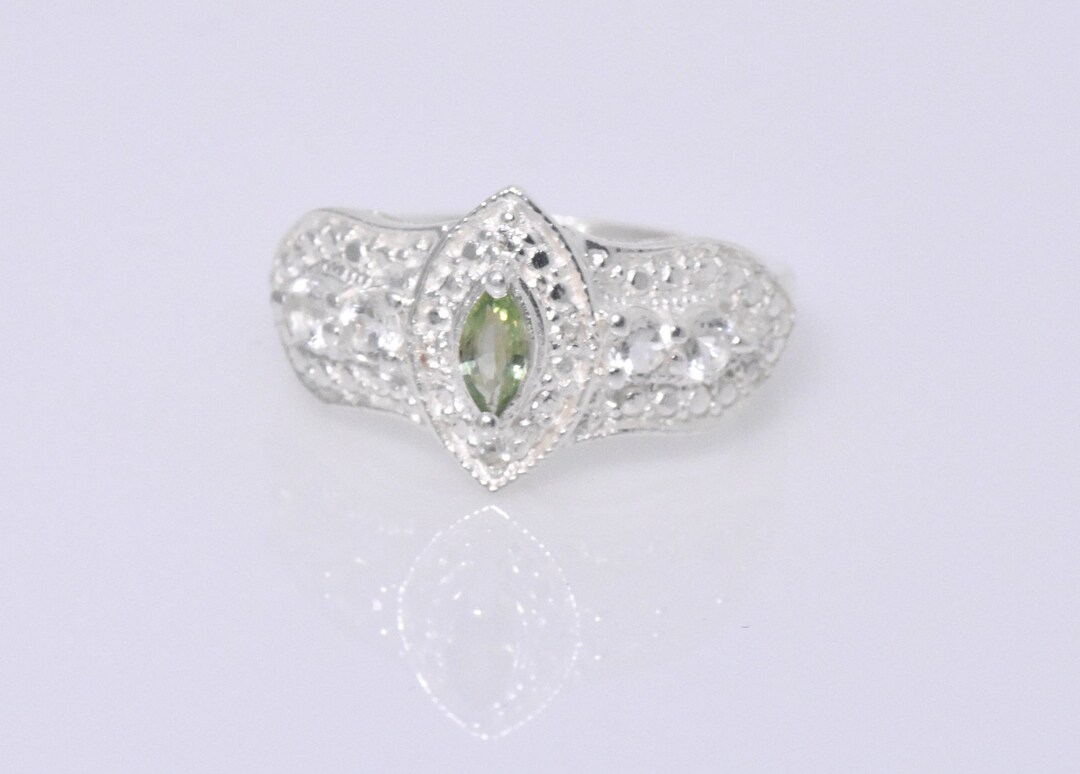 Green Sapphire and White Topaz Ring 925 Sterling Silver Green Sapphire ...