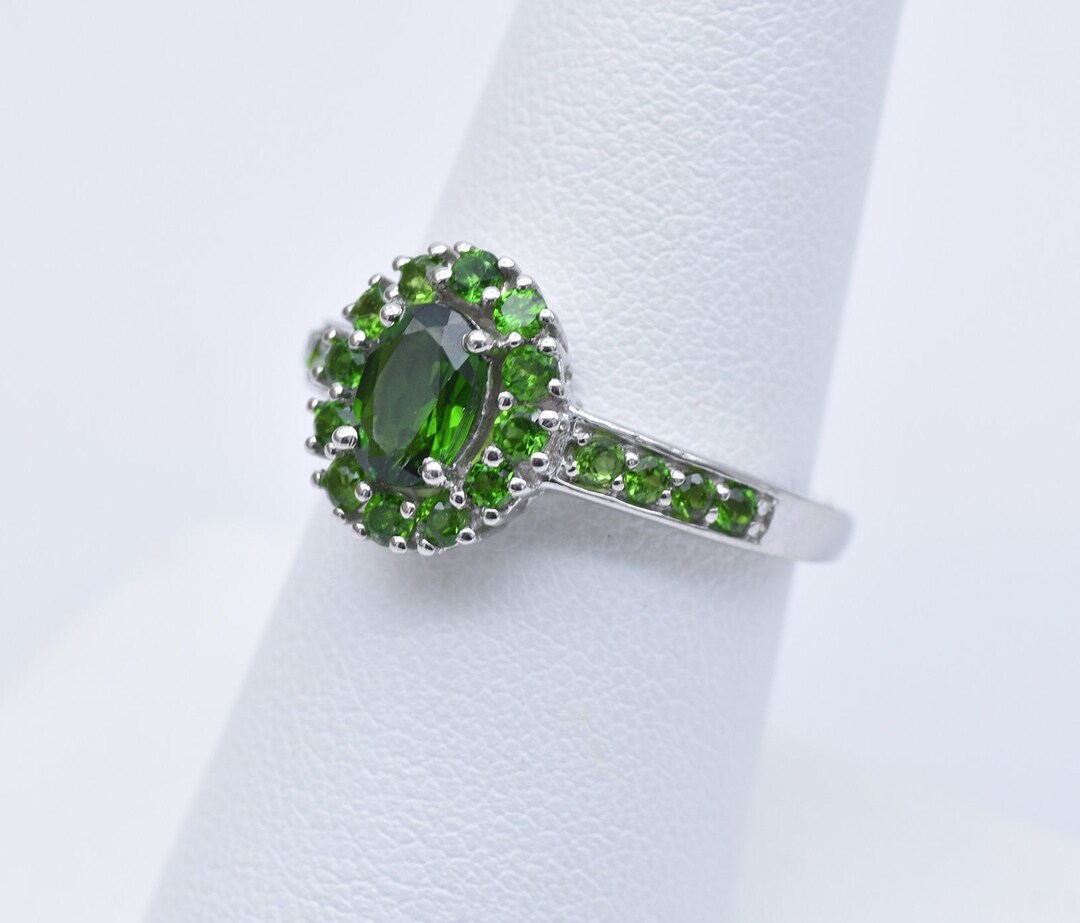 Natural Chrome Diopside (7mm X 5mm Center Stone) Ring - Sterling Silver ...